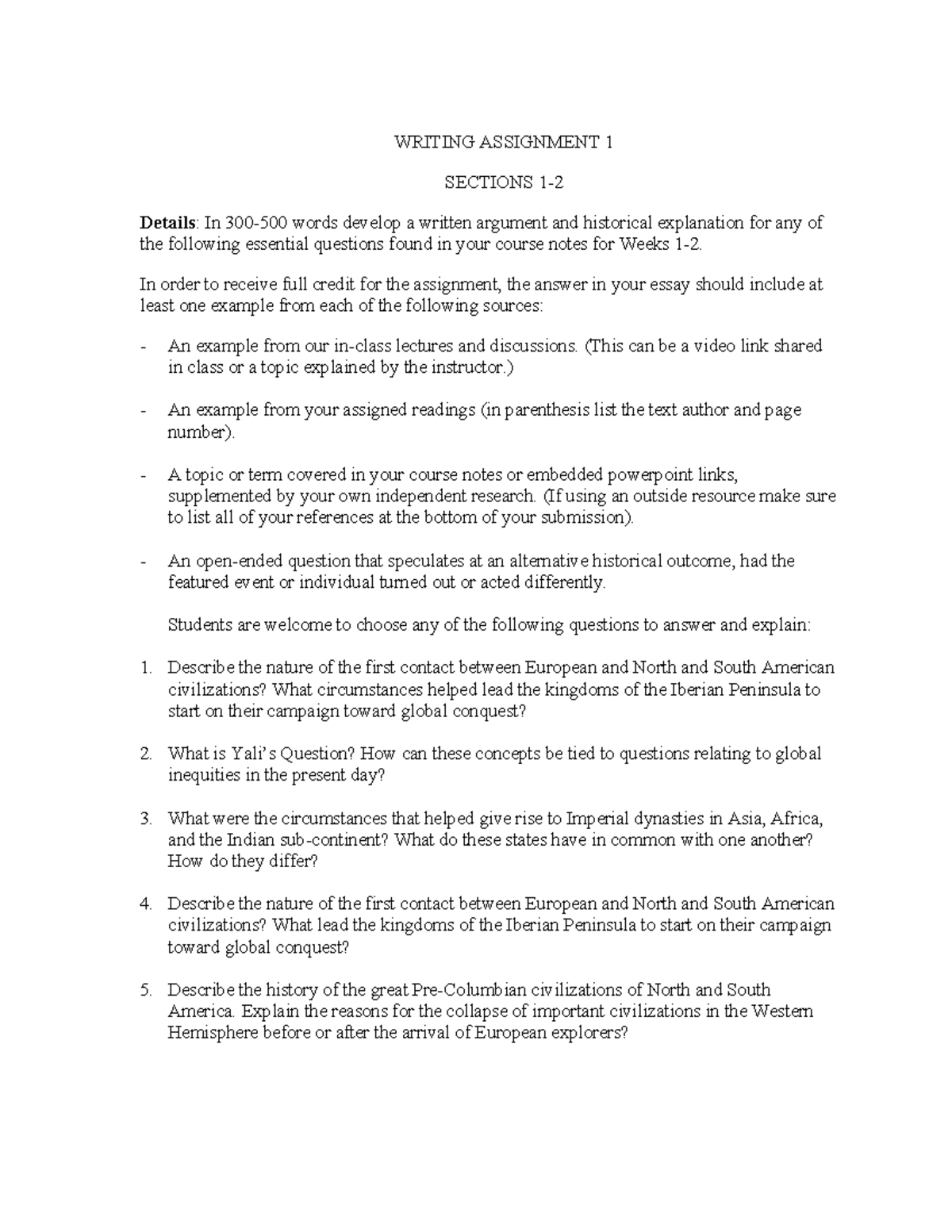 Writing Assignment 1 - Useful for coursework - WRITING ASSIGNMENT 1 SECTIONS 1- Details: In 300 ...