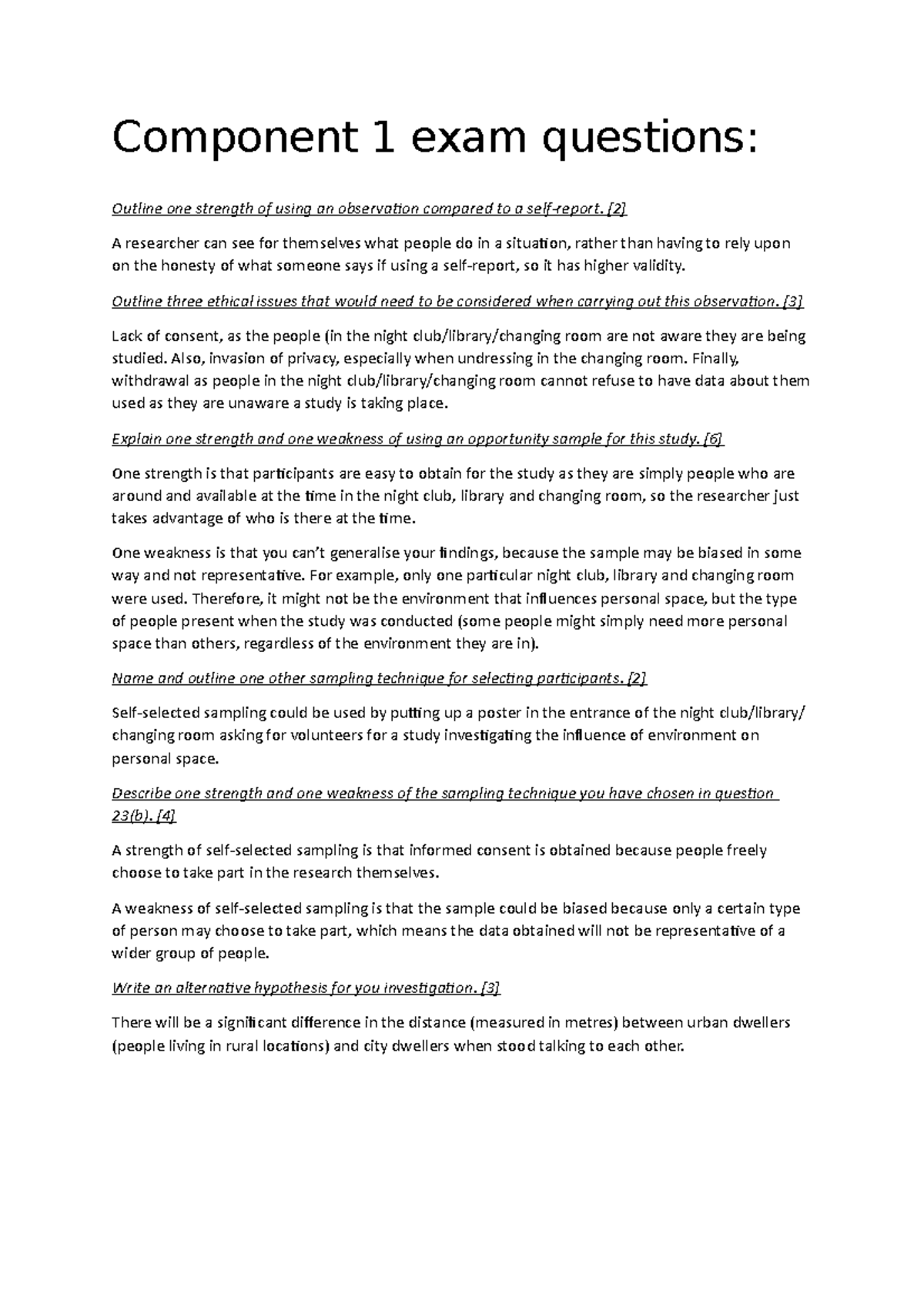 Psychology a level questions - Component 1 exam questions: Outline one ...