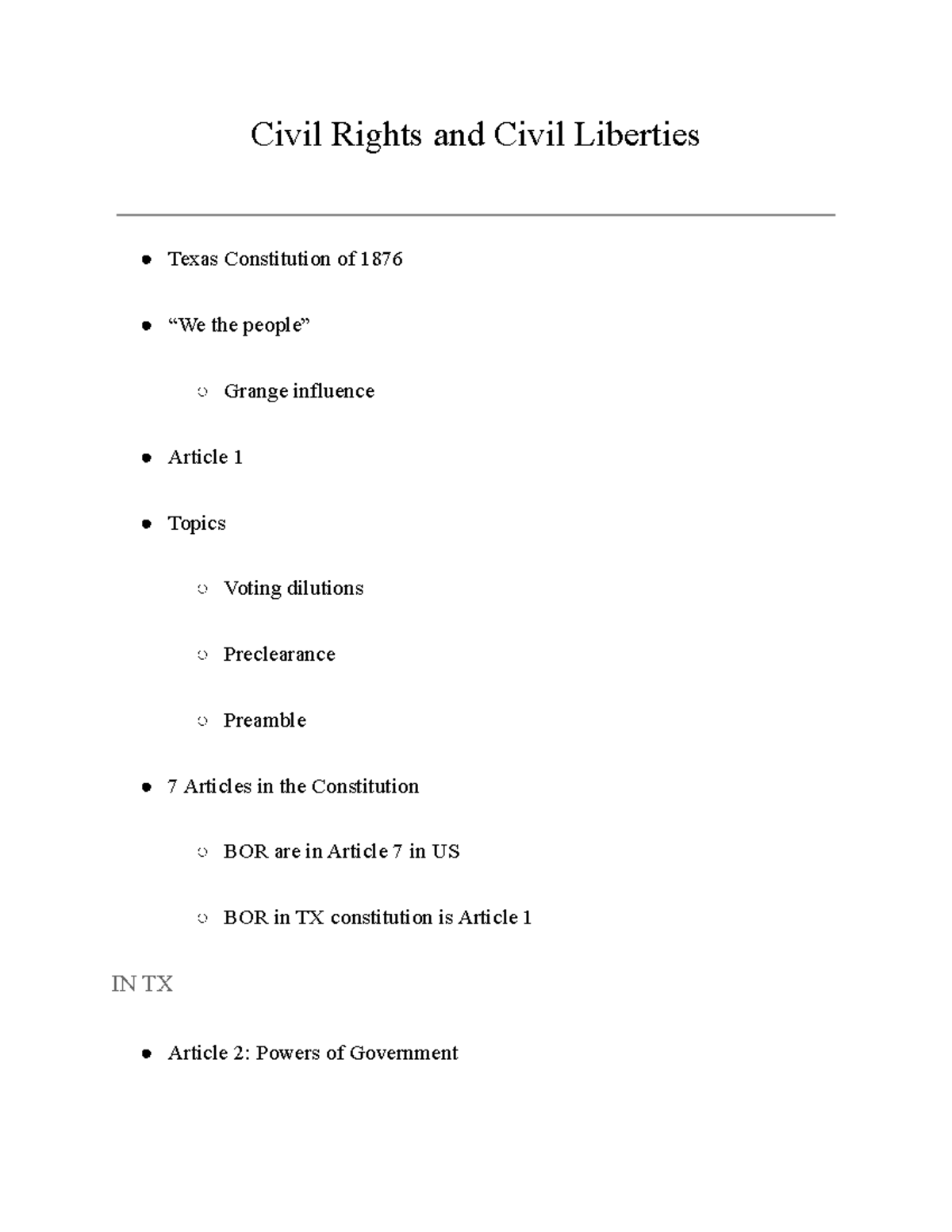 TX POL Civil rights and liberties - Civil Rights and Civil Liberties ...