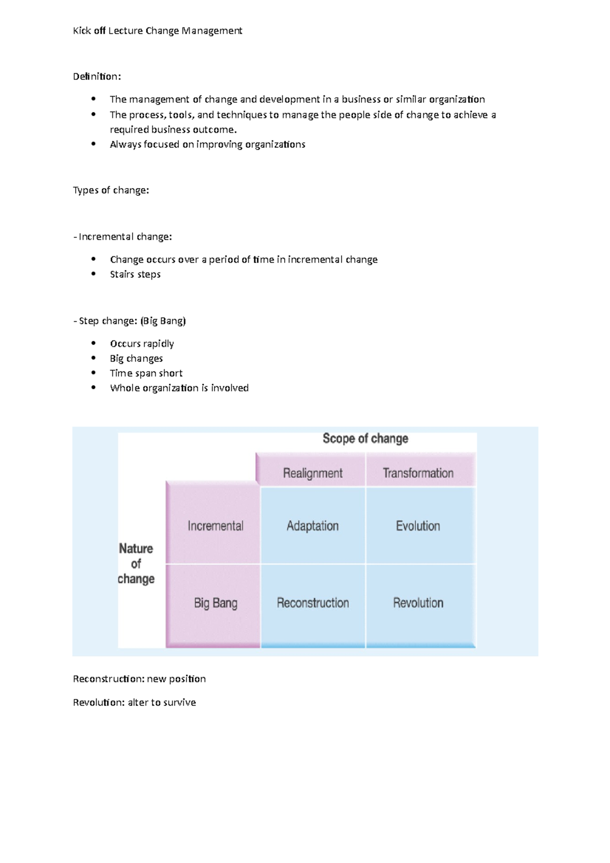 Change Management Lecture 1 Introduction - Kick off Lecture Change ...