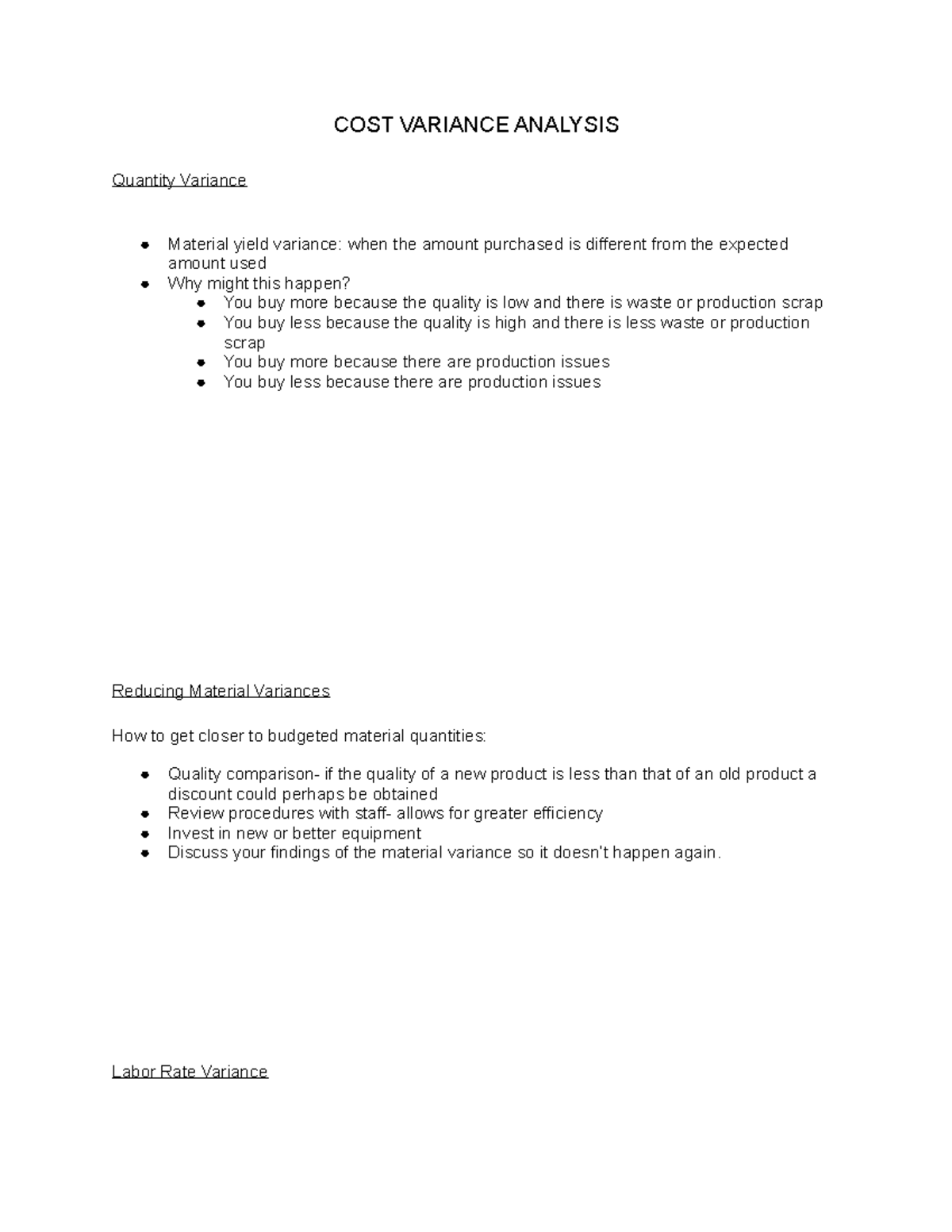 Accounting for Managers Notes 20 - COST VARIANCE ANALYSIS Quantity ...
