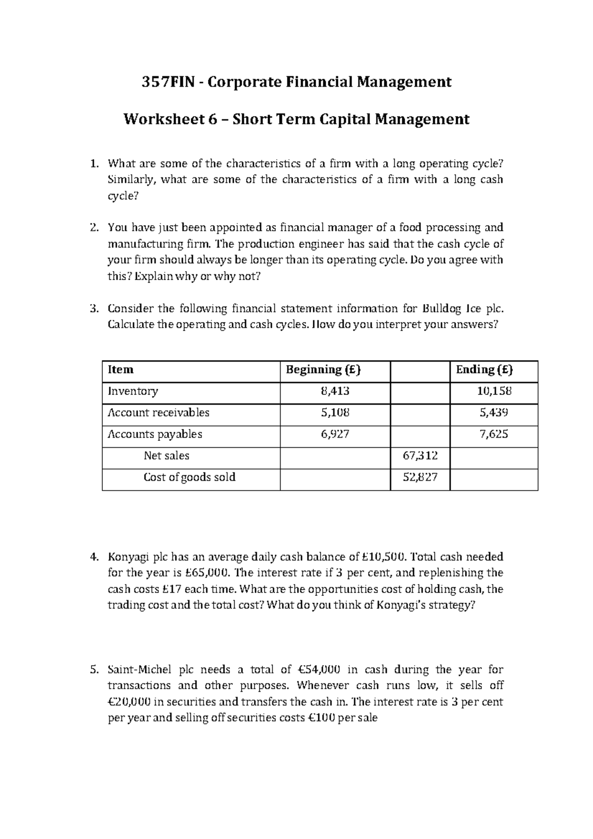 Practice corporate 6 - 357FIN - Corporate Financial Management ...