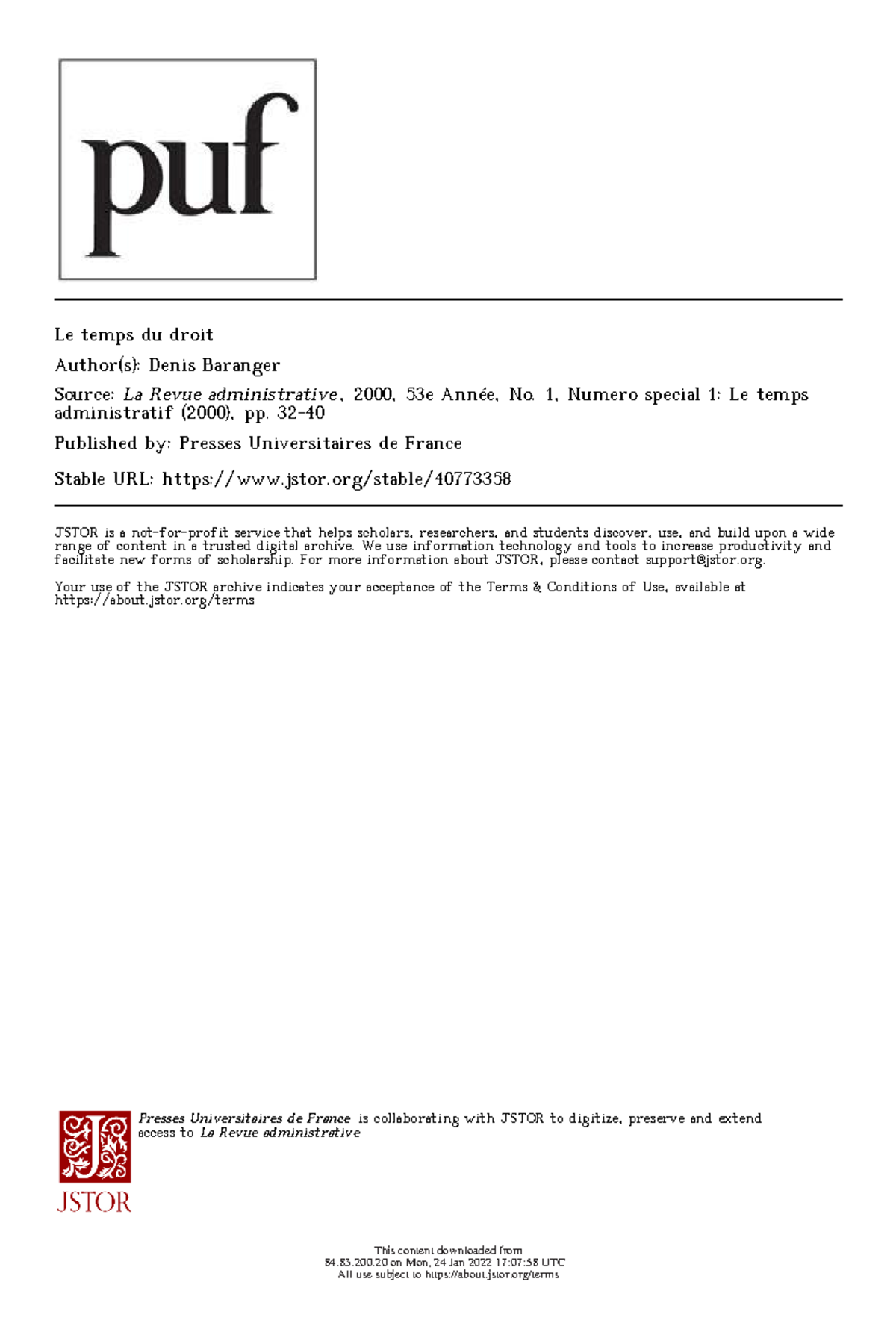 Denis Baranger Le temps du droit - Le temps du droit Author(s): Denis ...