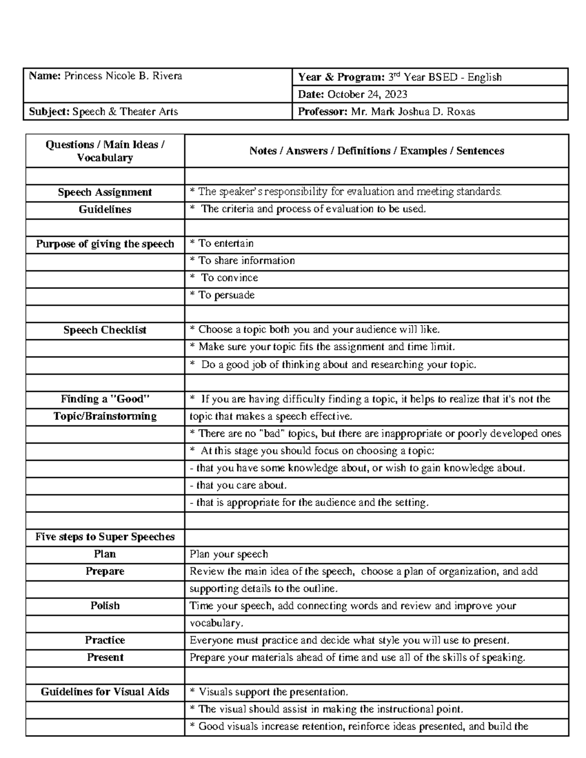 WW1 Rivera - it's about speech and theatre arts - Questions / Main ...