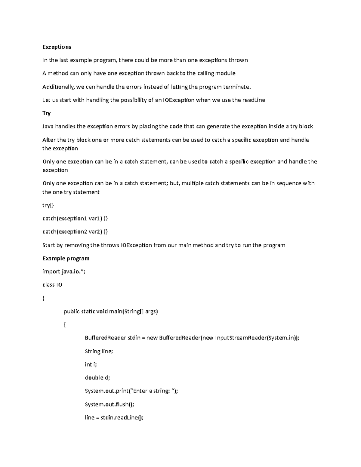 Java Lesson 3 - N/a - Exceptions In the last example program, there ...