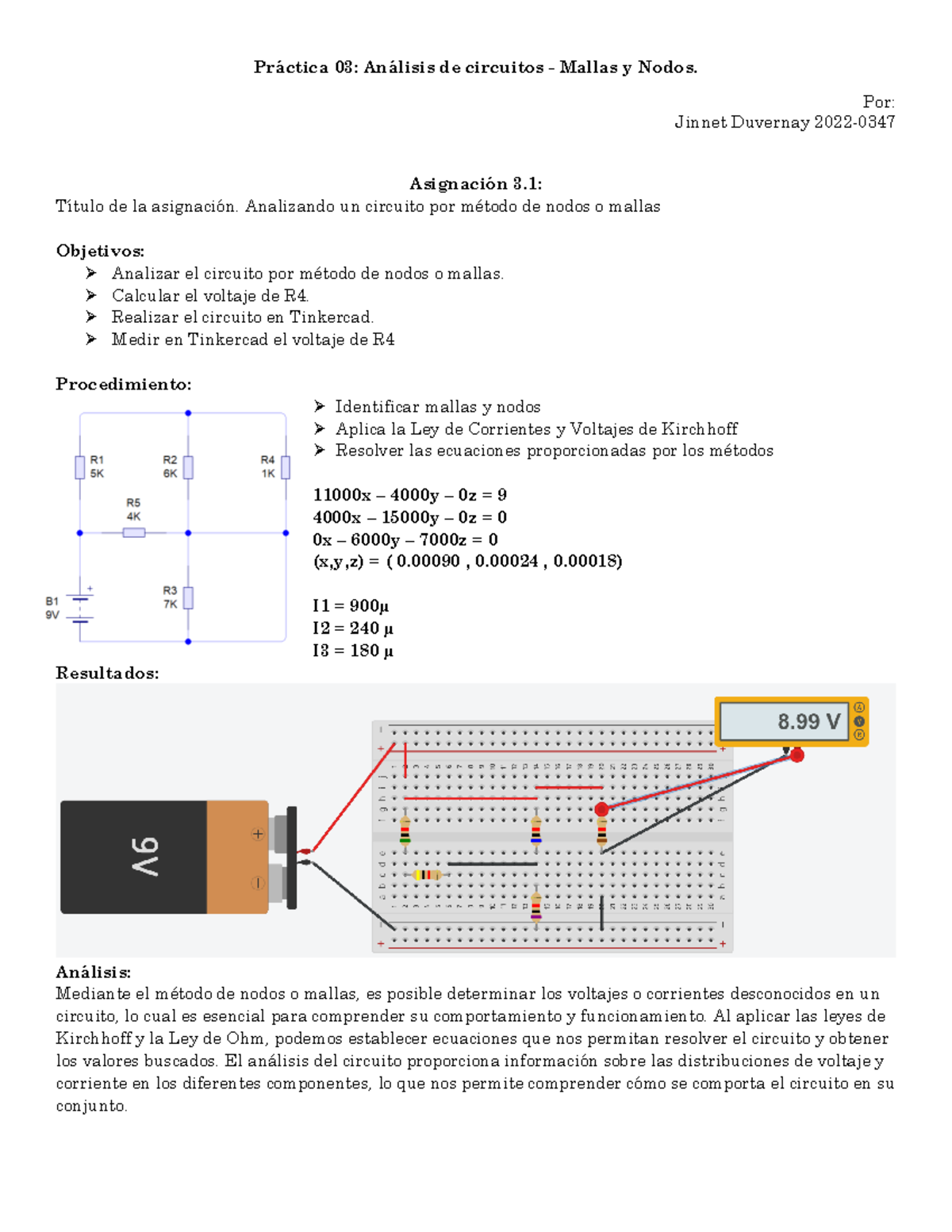 Práctica 03 Análisis De Circuitos Mallas Y Nodos Por Jinnet