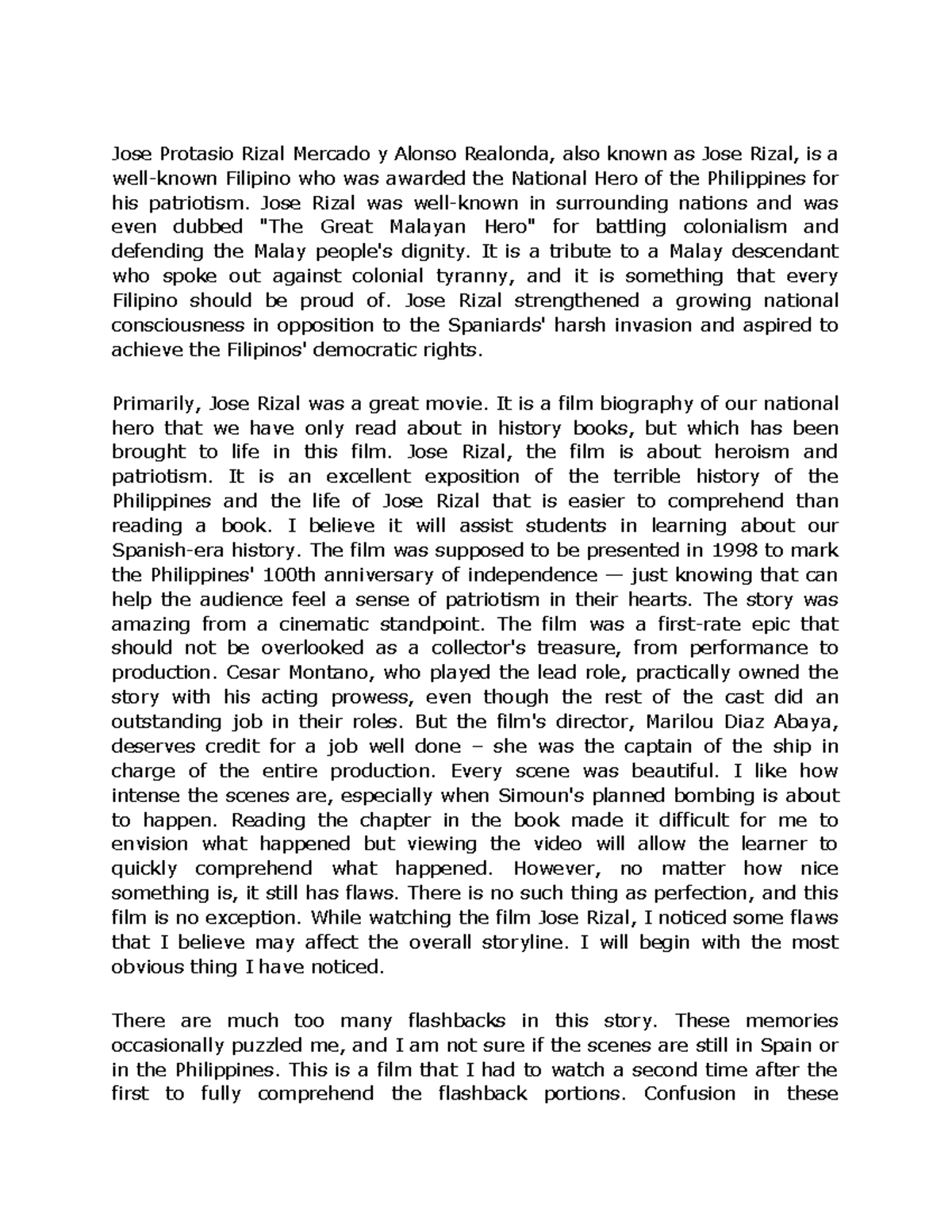 Critique paper. about rizal - Jose Protasio Rizal Mercado y Alonso ...