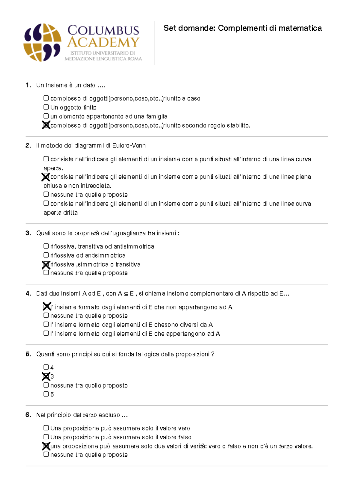 Complementi di matematica - ... ! complesso di oggetti(persone,cose,etc ...
