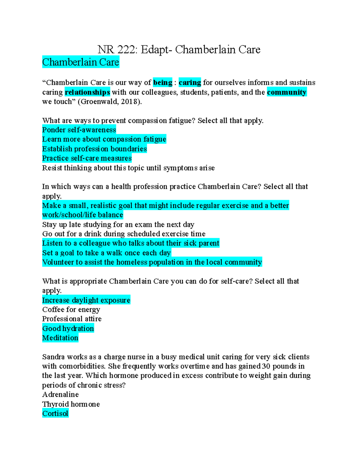 Chamberlain Care - NR 222: Edapt- Chamberlain Care Chamberlain Care ...