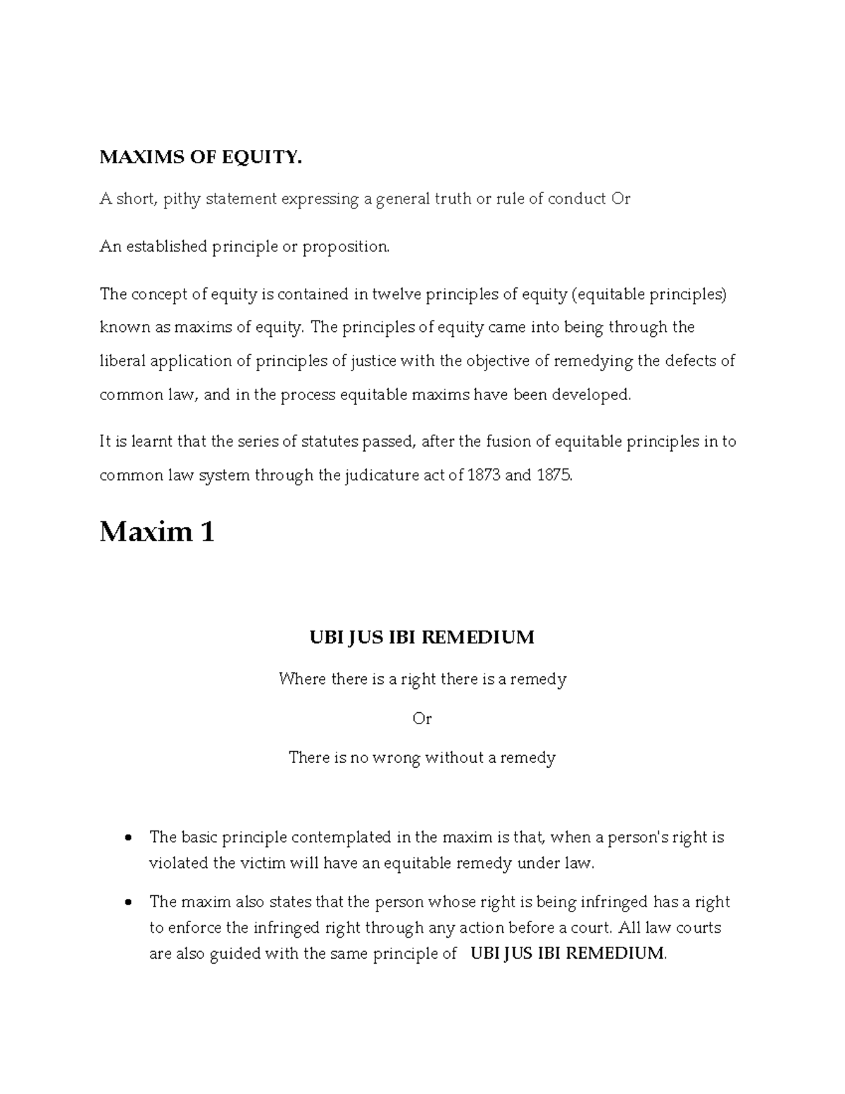 Maxims - MAXIMS OF EQUITY. A short, pithy statement expressing a ...