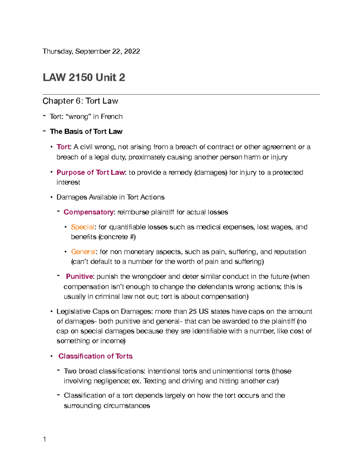 Unit 2 Notes - Legal Environment of Business, Professor Deal - Thursday ...