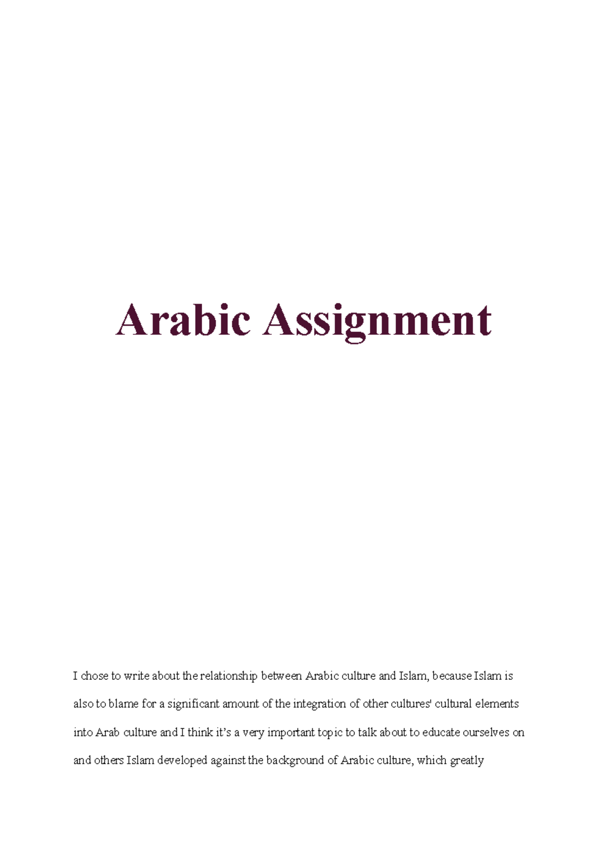 Arabic assignment - how religion affects the Arab culture in modern ...