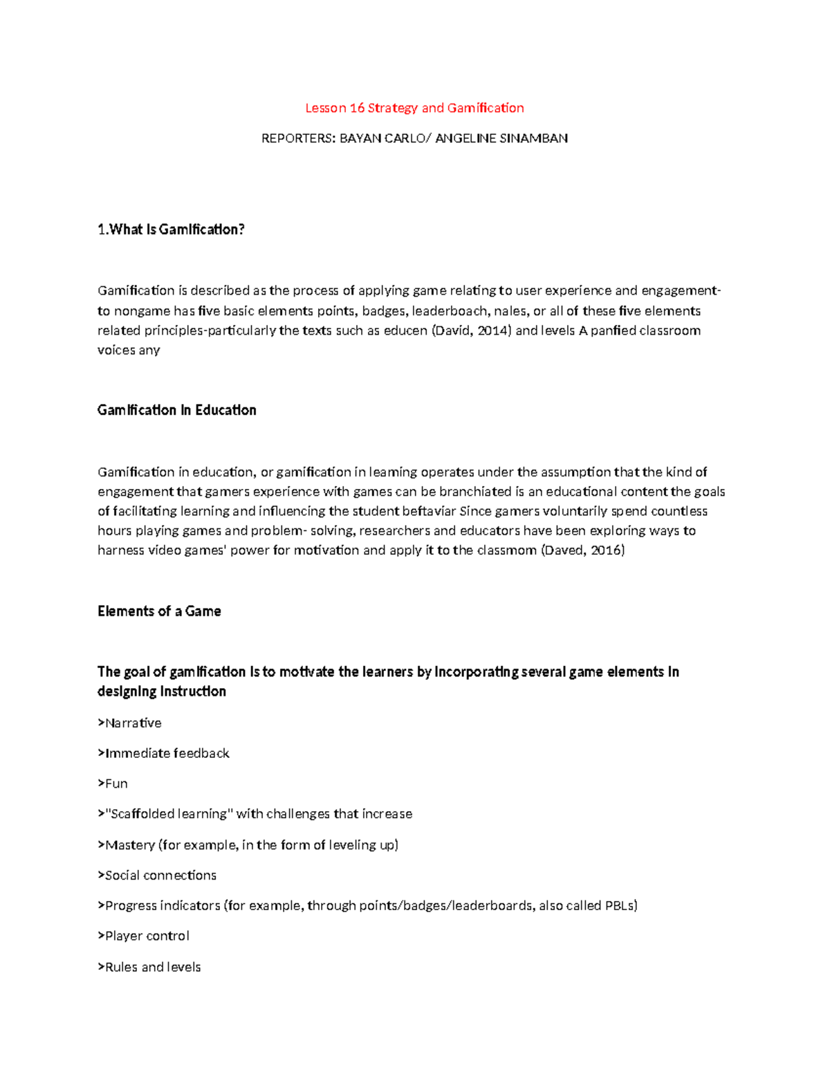 Bayan- Sinamban Lesson 16 Strategy AND Gamification - Lesson 16 Strategy and Gamification ...