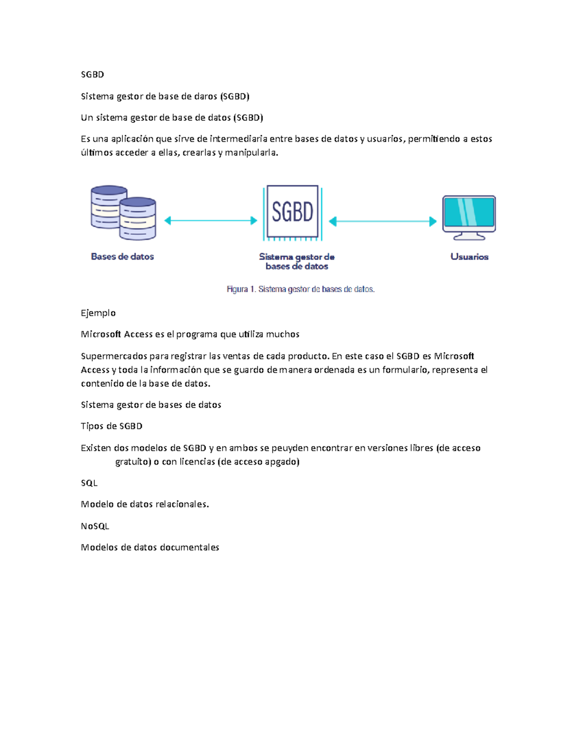Sistema gestor de base de daros (SGBD) - Ejemplo Microsoft Access es el ...