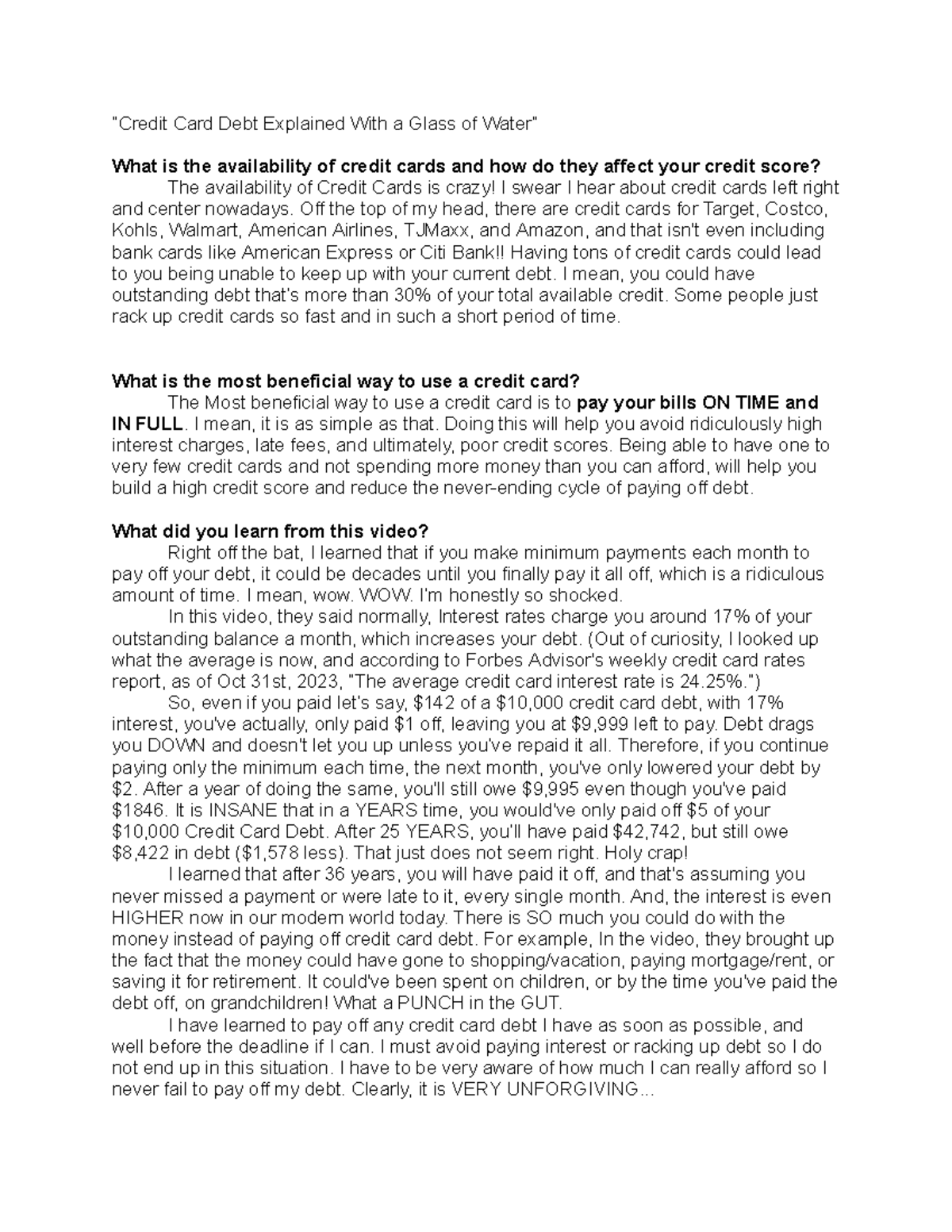 ACCT 110 Credit card debt - “Credit Card Debt Explained With a Glass of ...