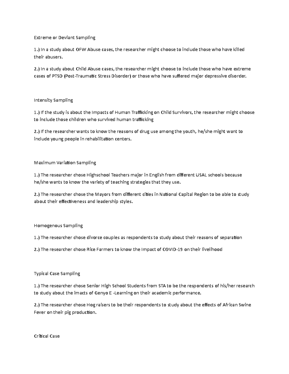 Types of Sampling - Prac Res - Extreme or Deviant Sampling 1.) In a ...