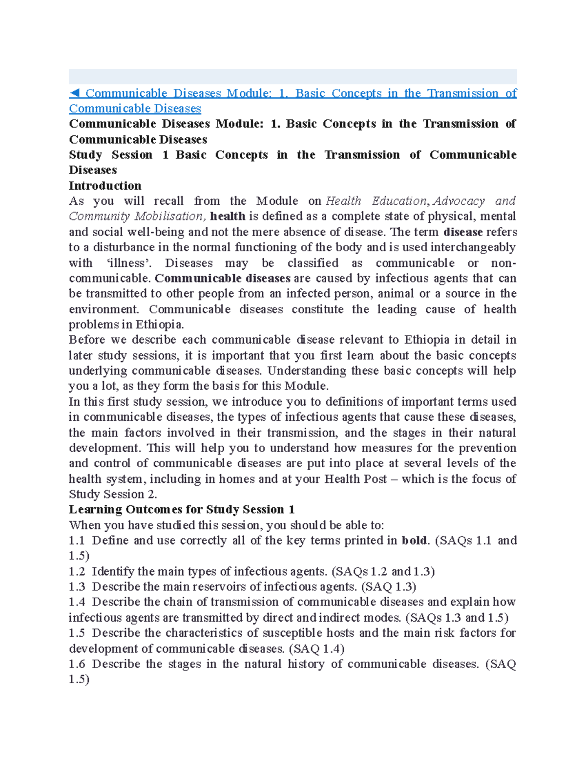 Communicable Diseases Module - Basic Concepts in the Transmission of ...