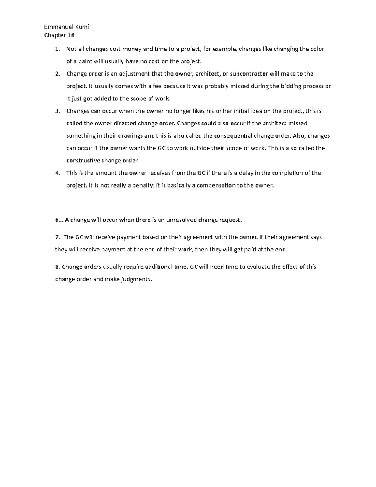 Emmanuel Chapter 16 - Lecture Work and Assignment - Emmanuel Kumi Chapter 16 Not all changes ...