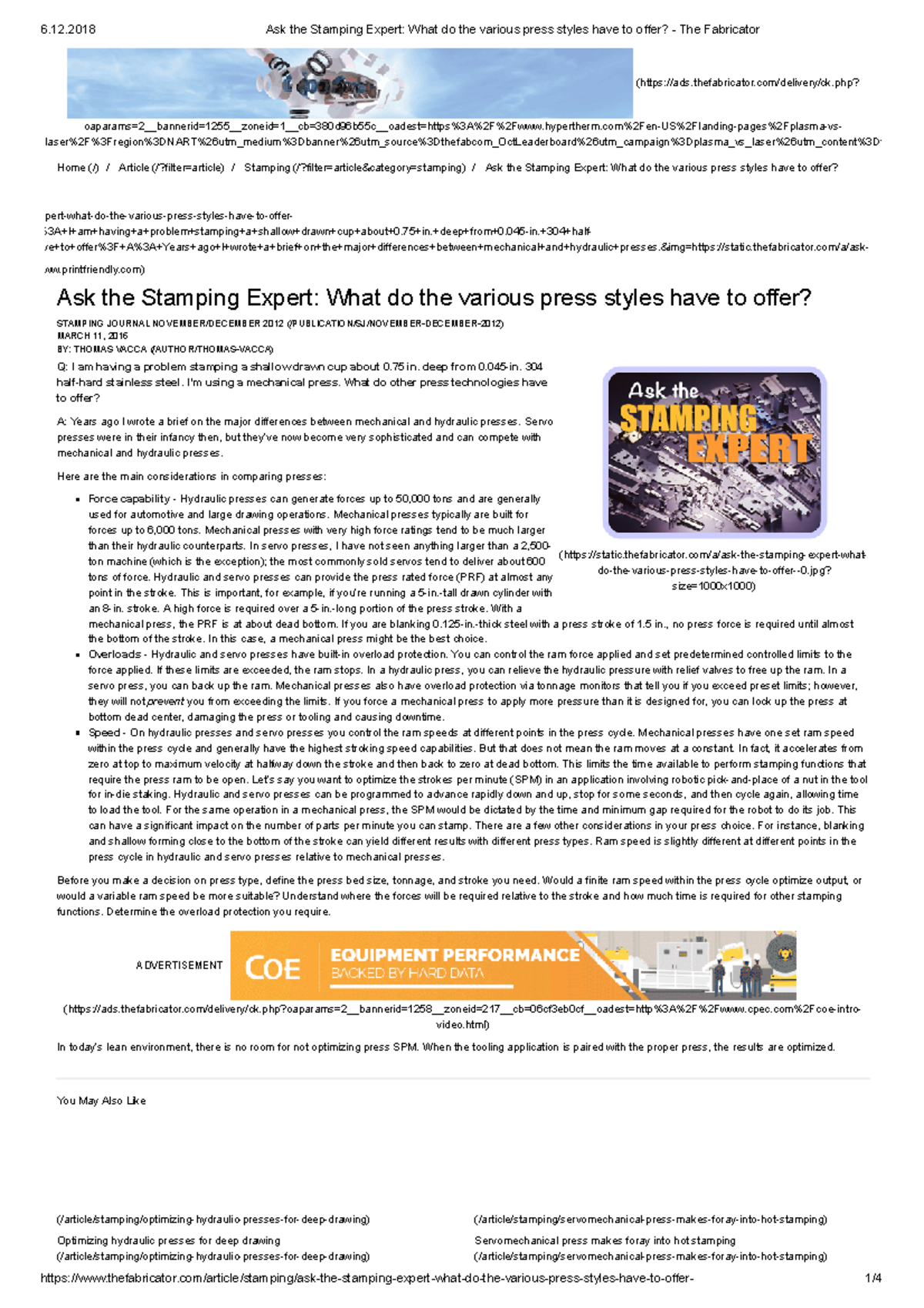 Ask the Stamping Expert What do the various press styles have to offer ...