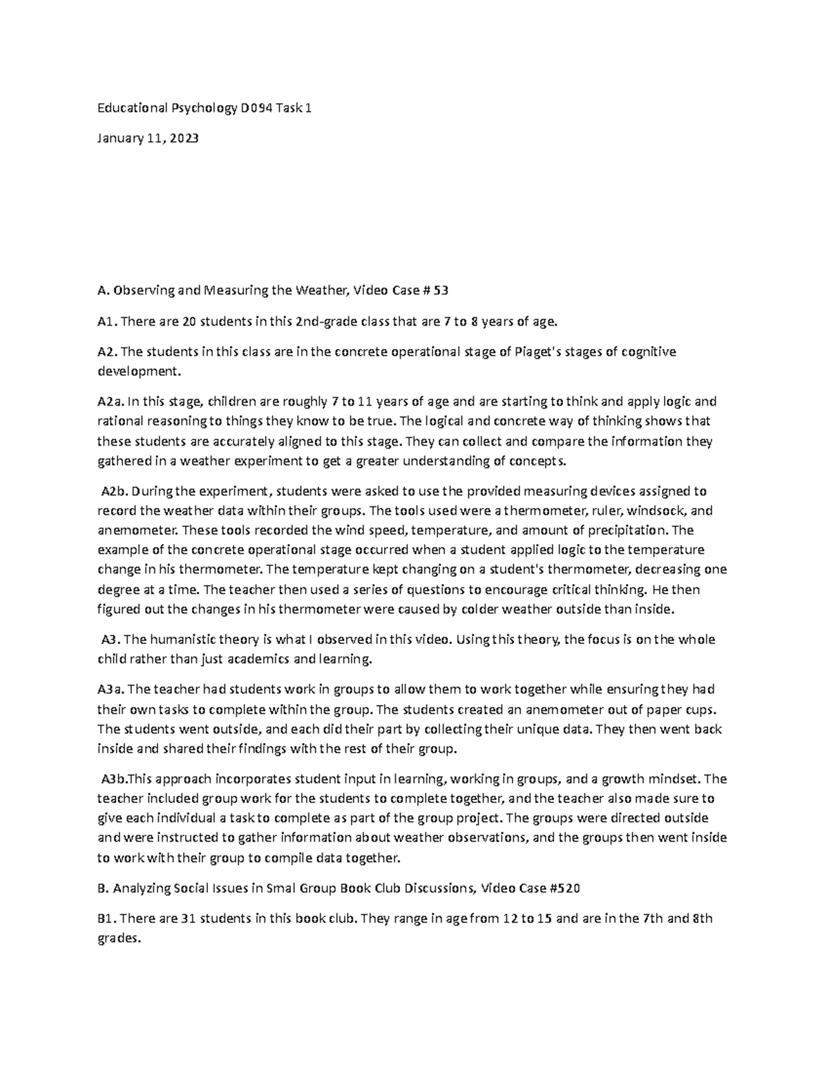 D094 Ed Psych Task 1 - Passed - Educational Psychology D094 Task 1 ...