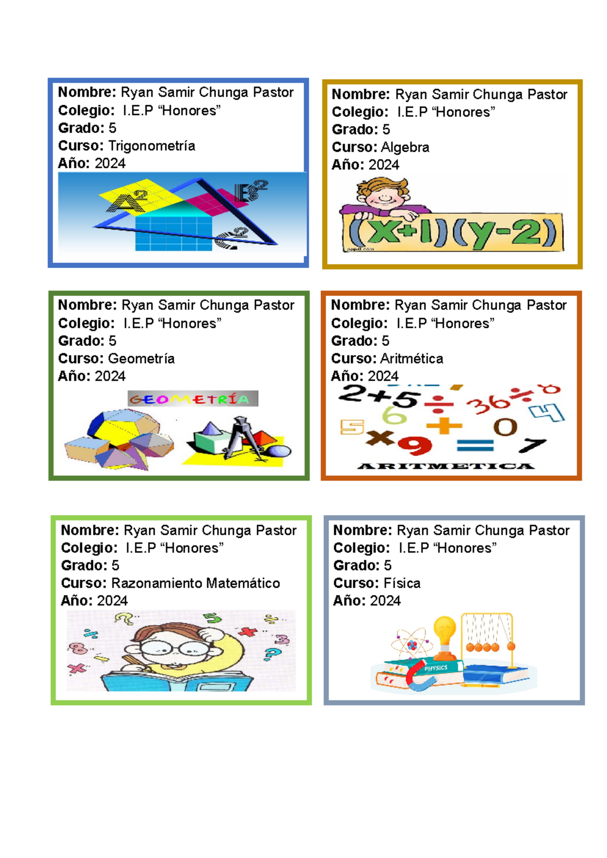 Etiqueta Ryan - Nombre: Ryan Samir Chunga Pastor Colegio: I.E “Honores ...