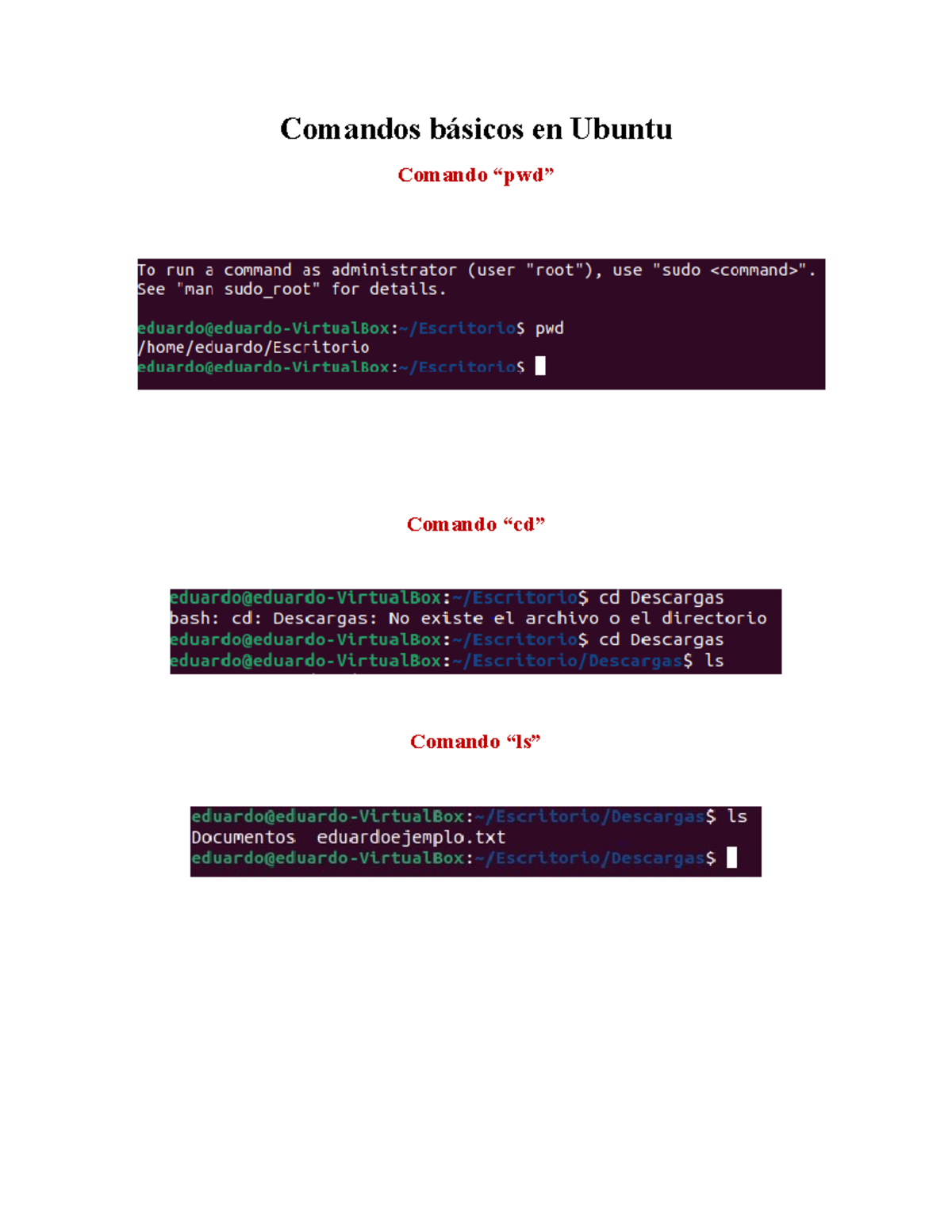 Comandos básicos en Ubuntu - Metalurgia y Metalografia - Comandos básicos en Ubuntu Comando “pwd ...