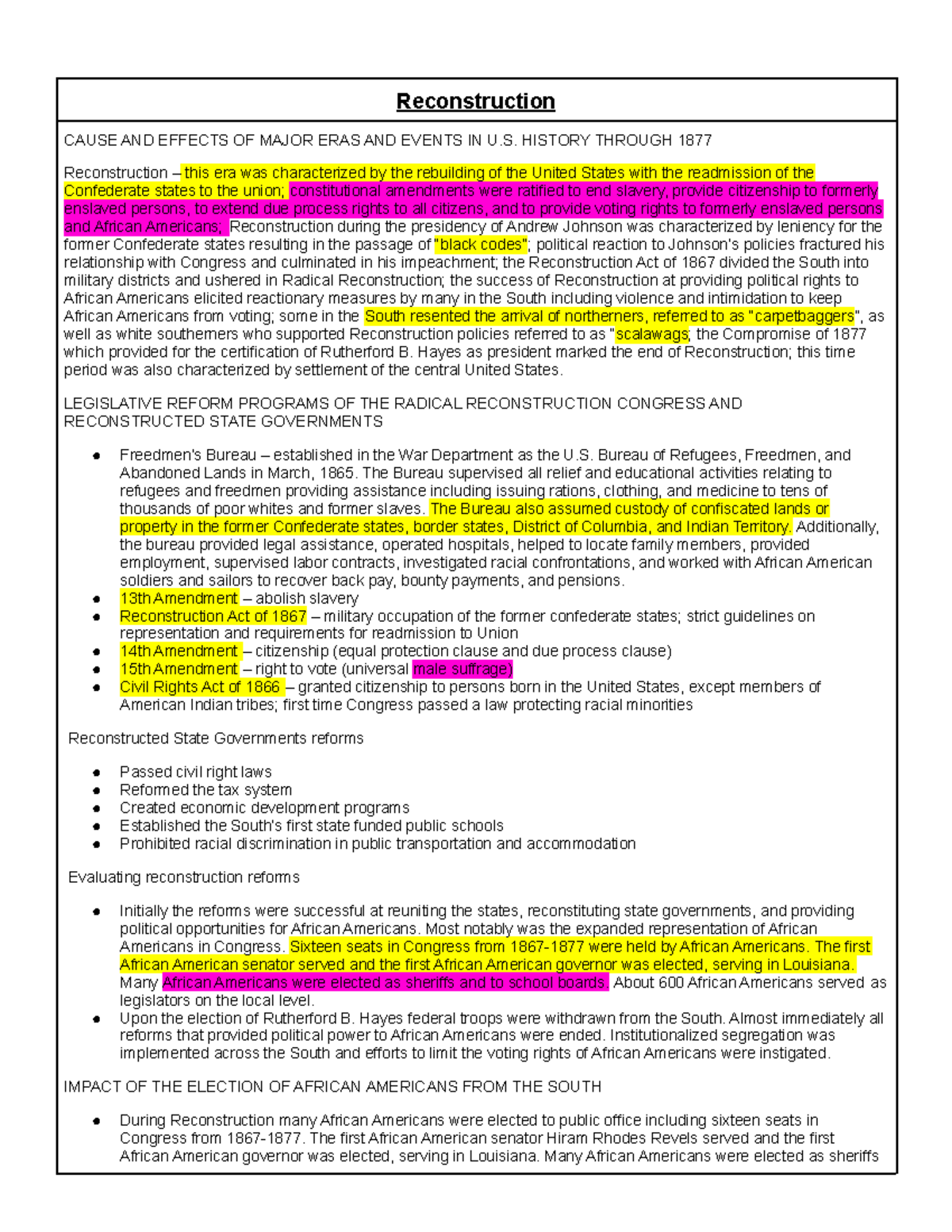 Copy of Gilded Age Notes (student) - Reconstruction CAUSE AND EFFECTS ...