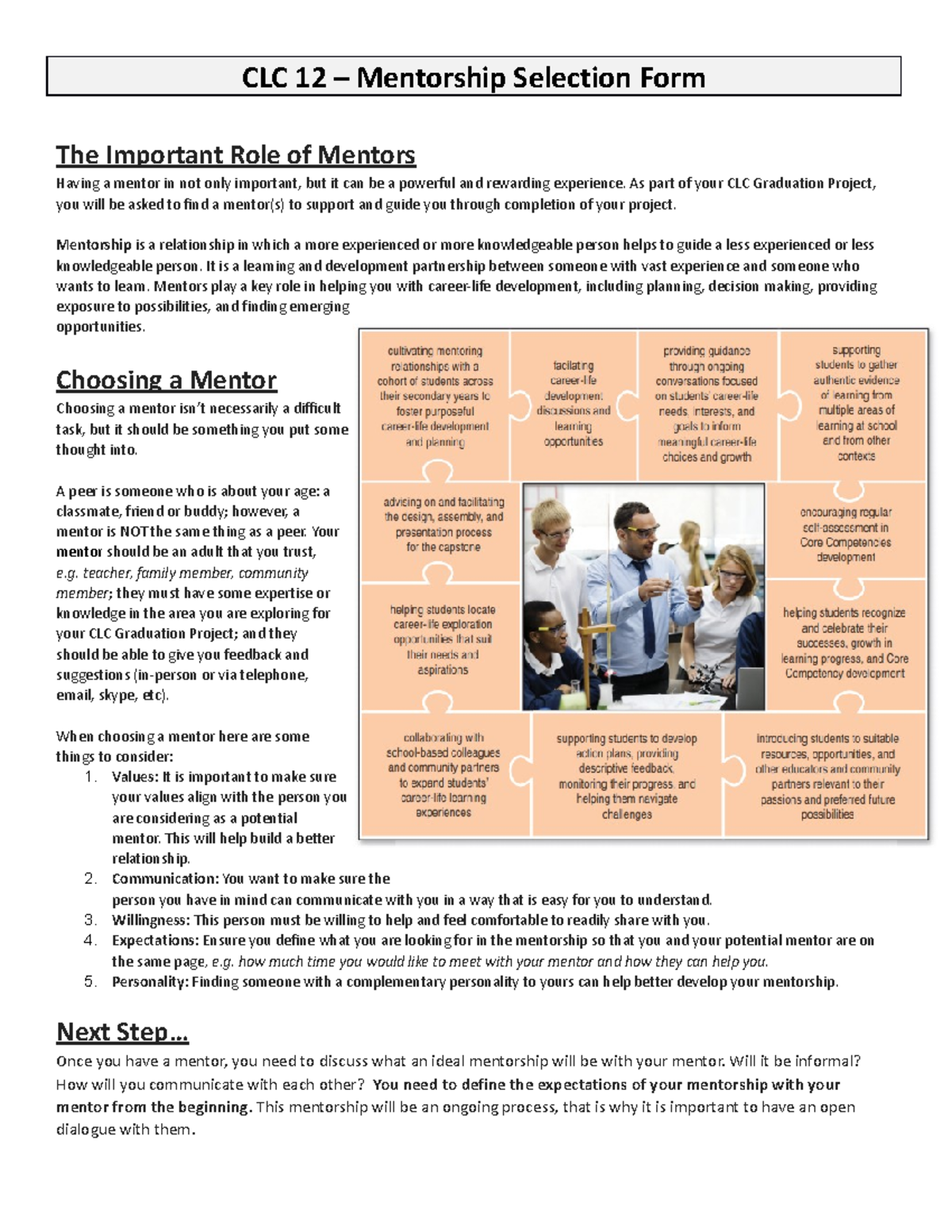 CLC12 Mentorship Form 2 - CLC 12 – Mentorship Selection Form The ...