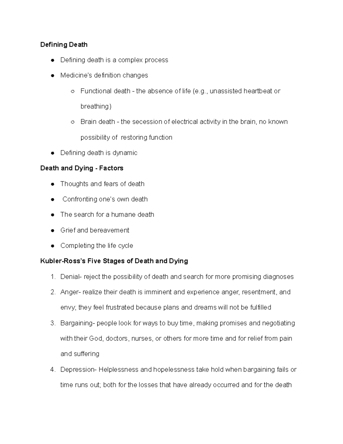 Death in Society Week 6 Notes - Defining Death Defining death is a ...