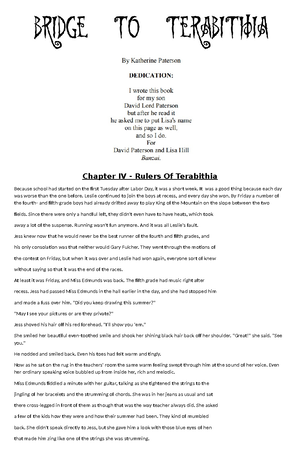 Chapter 5 and 6 Bridge to Terabithia - Chapter V – The Giant Killers ...