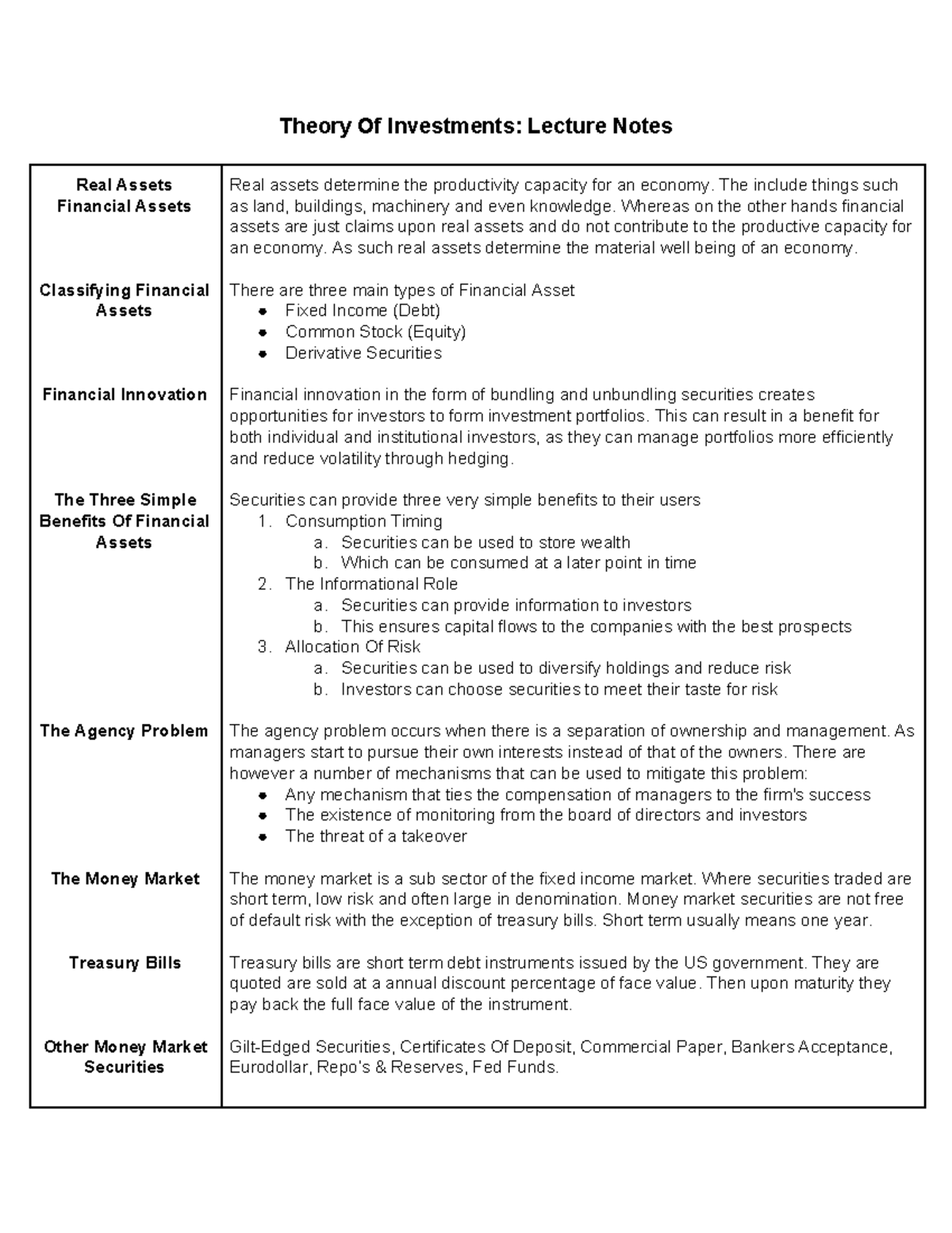 Theory Of Investments - Lecture Notes (1-5) - Theory Of Investments ...