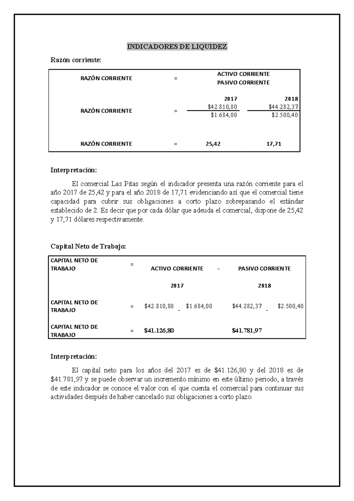Indicadores - INDICADORES DE LIQUIDEZ Razón corriente: RAZÓN CORRIENTE ...