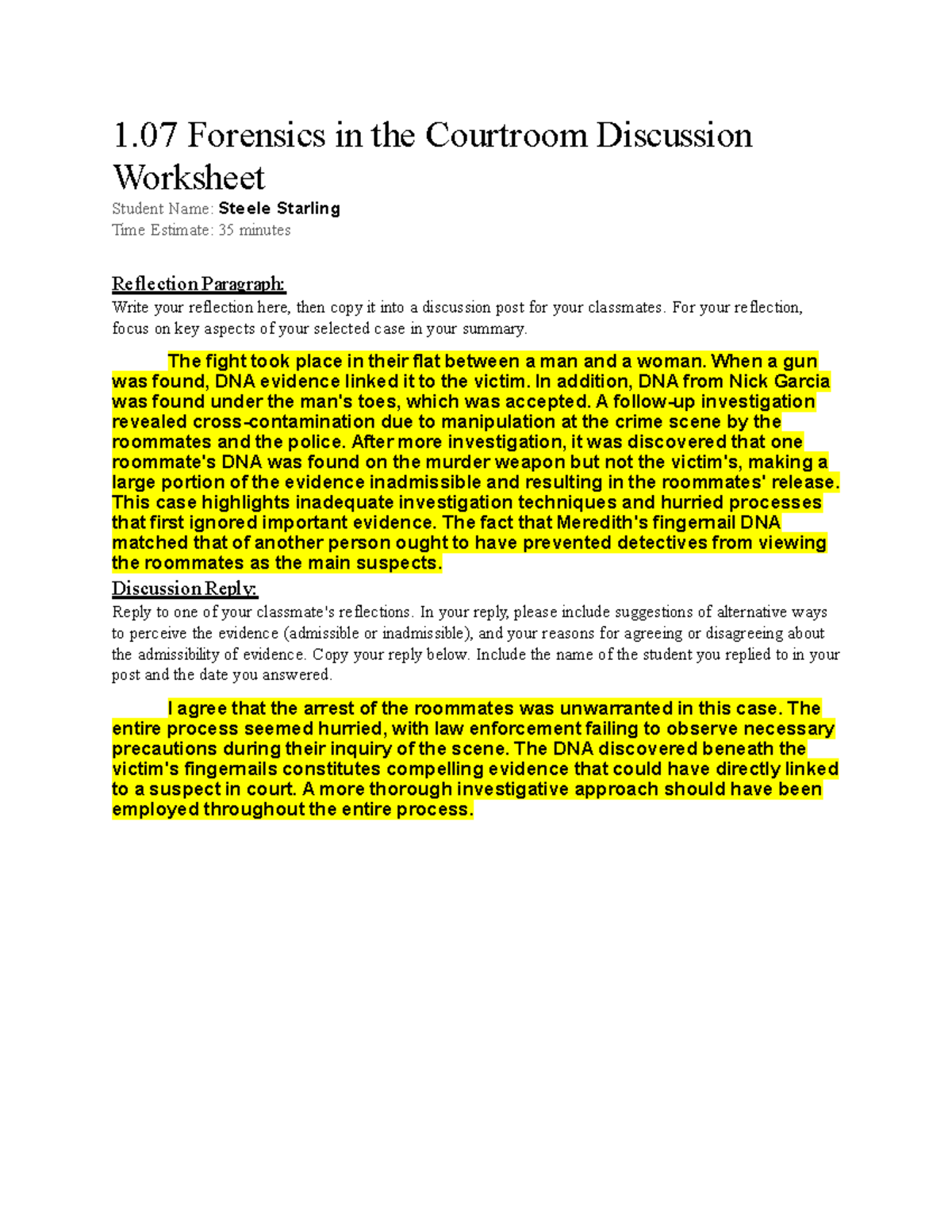 Assignment: 01.07 Forensics in the Courtroom - 1 Forensics in the ...