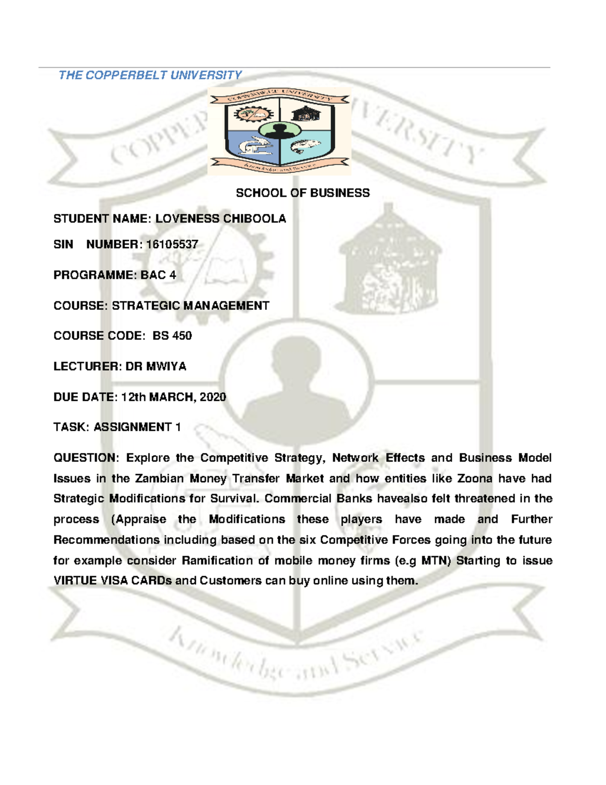 Assignment 1 2020 March 12 BAC Loveness Chiboola 16105537 BS450 ...