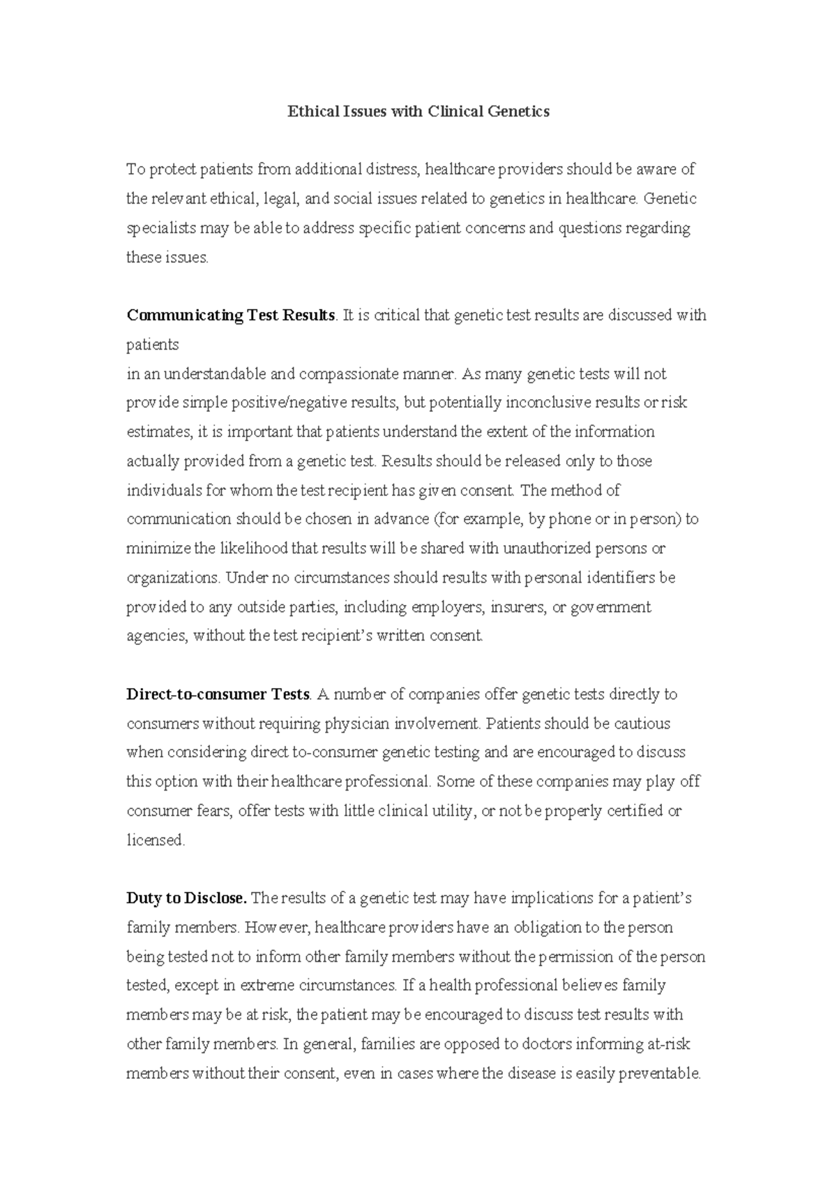 Ethical Issues with Clinical Genetics - Genetic specialists may be able ...