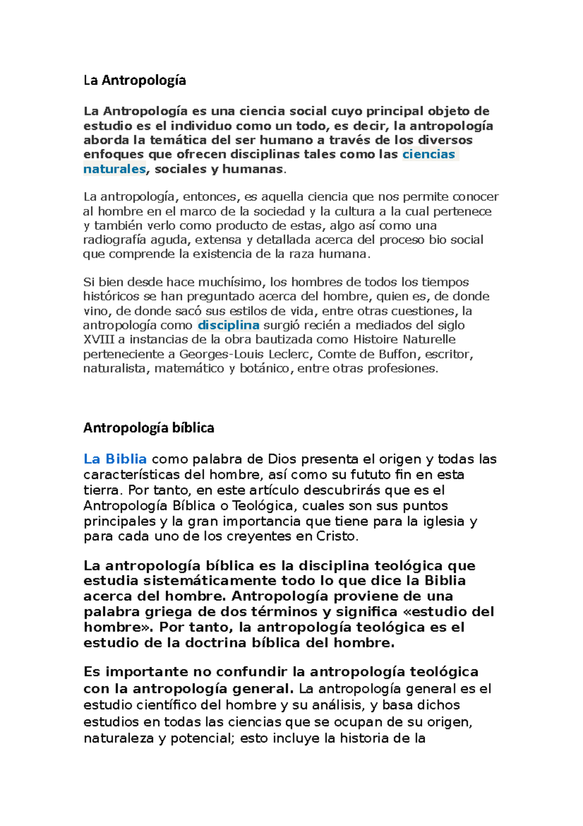 La antropologia - ####### La Antropología La Antropología es una ...