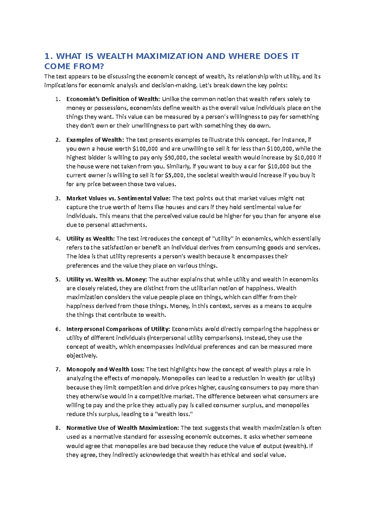 Wealth maximisation- Richard Posner summarised - 1. WHAT IS WEALTH ...