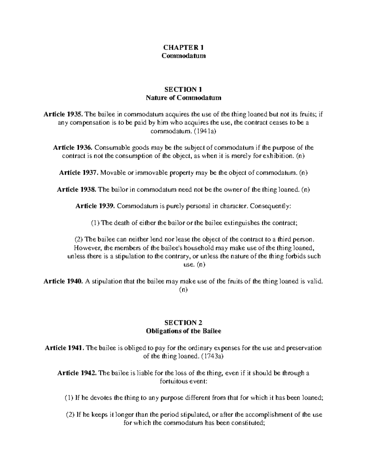 PHL50160-98 - n/a - CHAPTER 1 Commodatum SECTION 1 Nature of Commodatum ...