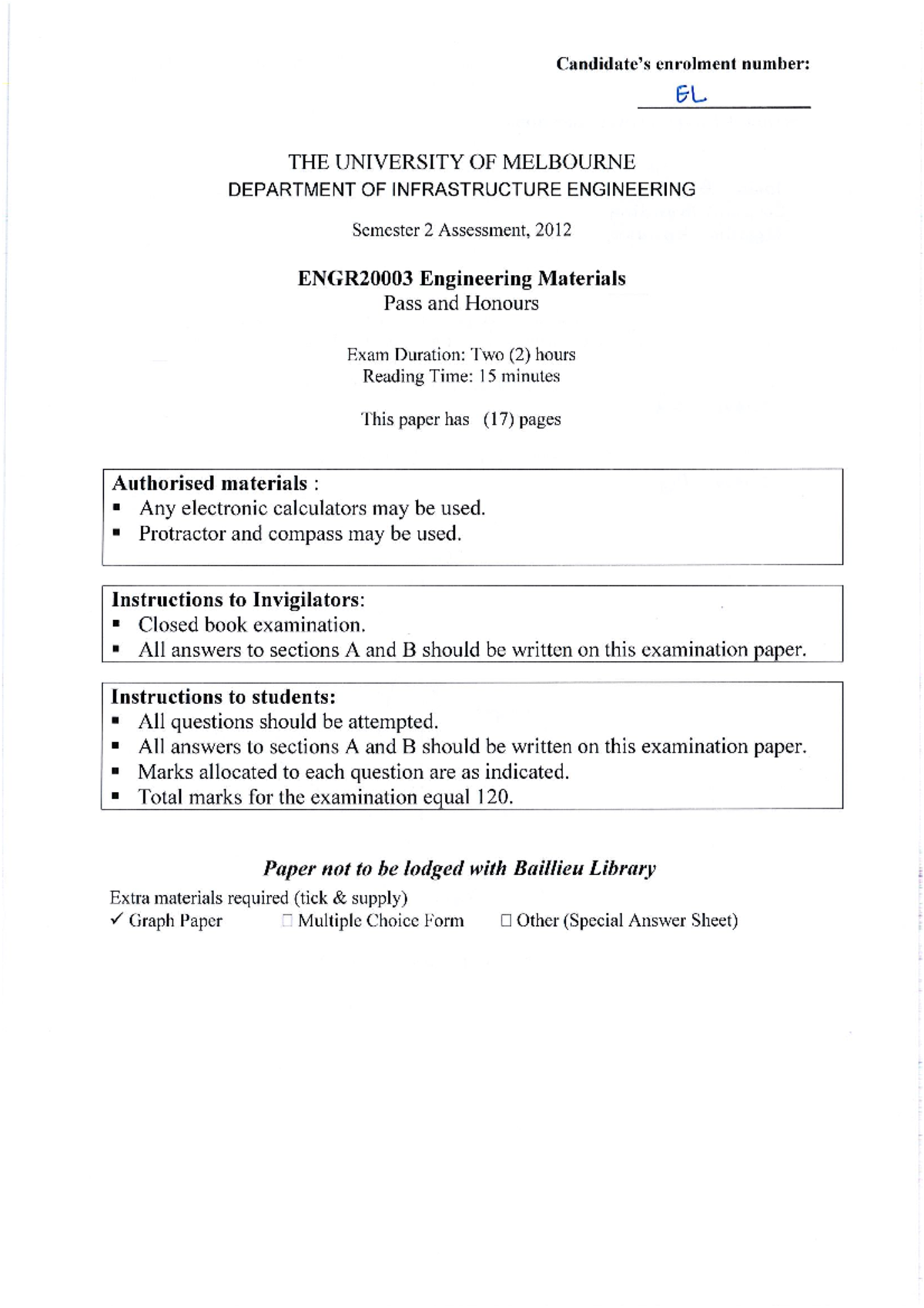 Exam 2012, questions and answers - enrolment number: EL. THE UNIVERSITY ...