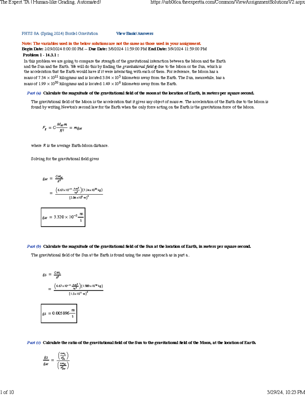 Gravitation solutions - PHYS 8A (Spring 2024) Bordel Gravitation View ...