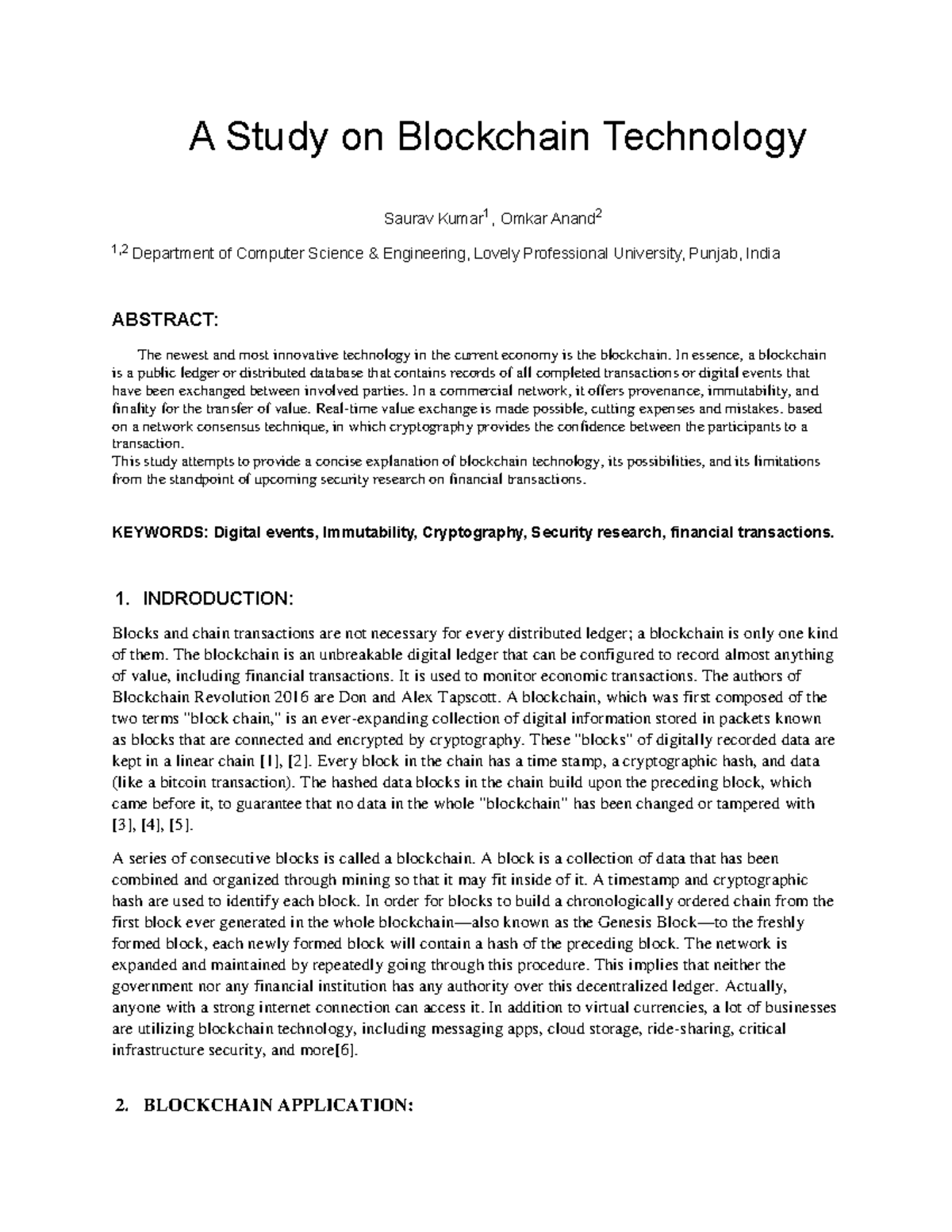 A Study on Blockchain Technology (Research) - A Study on Blockchain ...