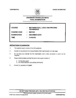 MAT538 Tutorial 5 (Chapter 5) Extra - Applied Mathematics - Collection of exam papers MAT538 ...