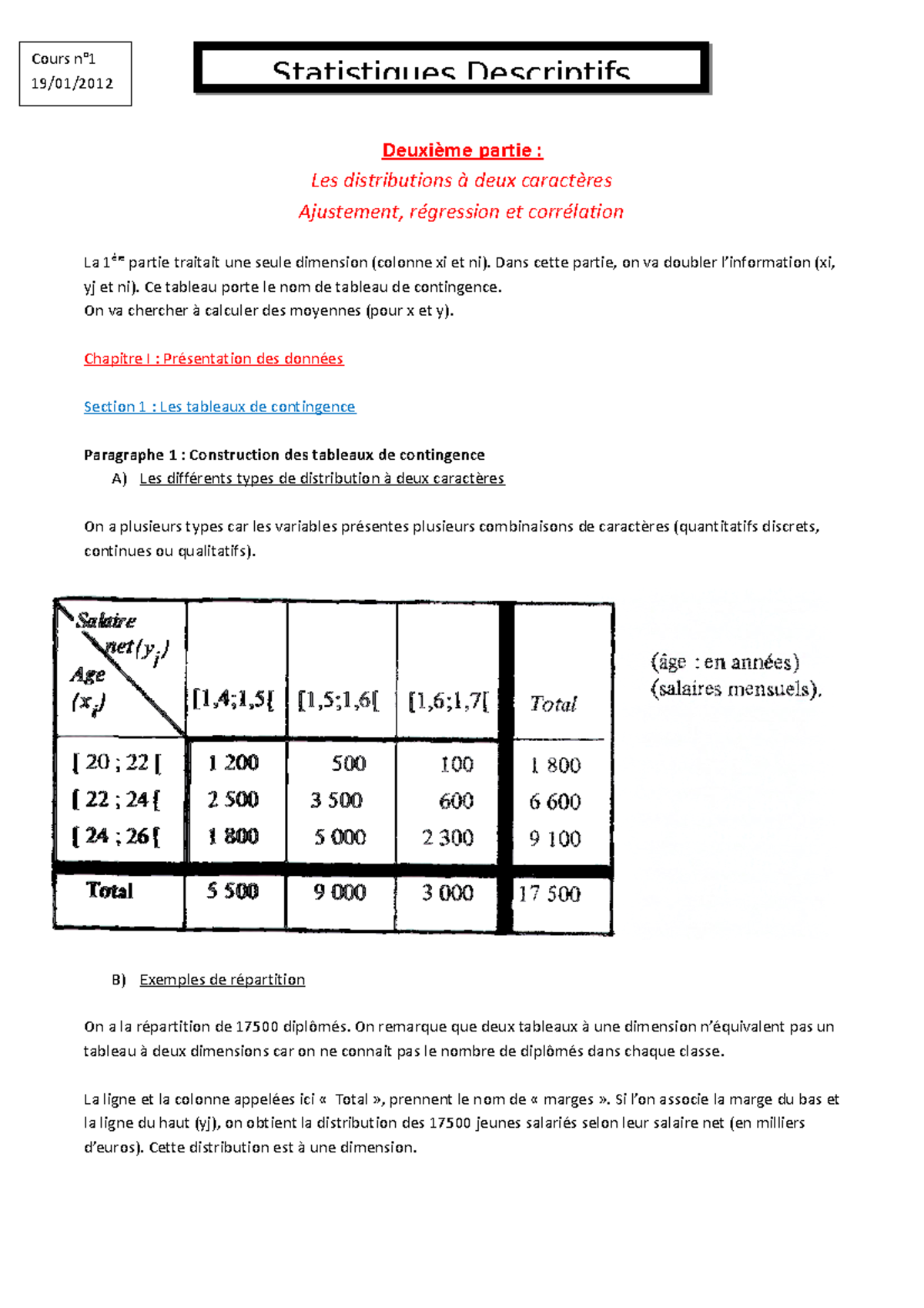 Cours de Statistiques 1 - Deuxième partie : Les distributions à deux ...