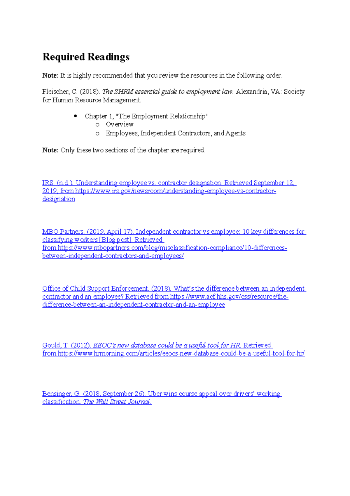 Required Readings week 1 - Required Readings Note: It is highly ...