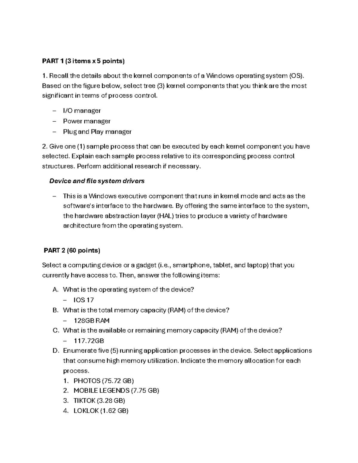 02 TP 1 - performance task - PART 1 (3 items x 5 points) Recall the details about the kernel ...