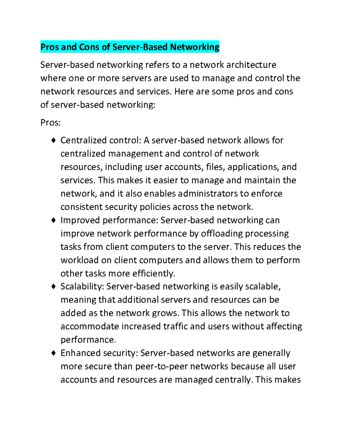 11.4 (23) - Tyler - Pros and Cons of Server-Based Networking Server ...