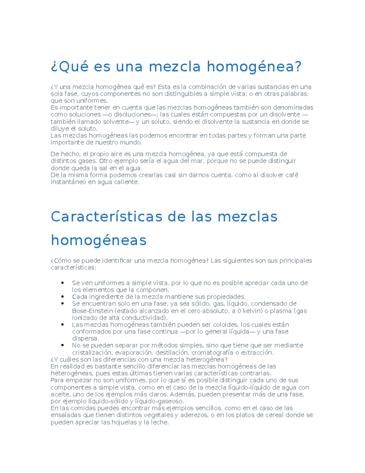 Mezcla homogenia - Apunte de la clase de quimica - ¿Qué es una mezcla homogénea? ¿Y una mezcla ...