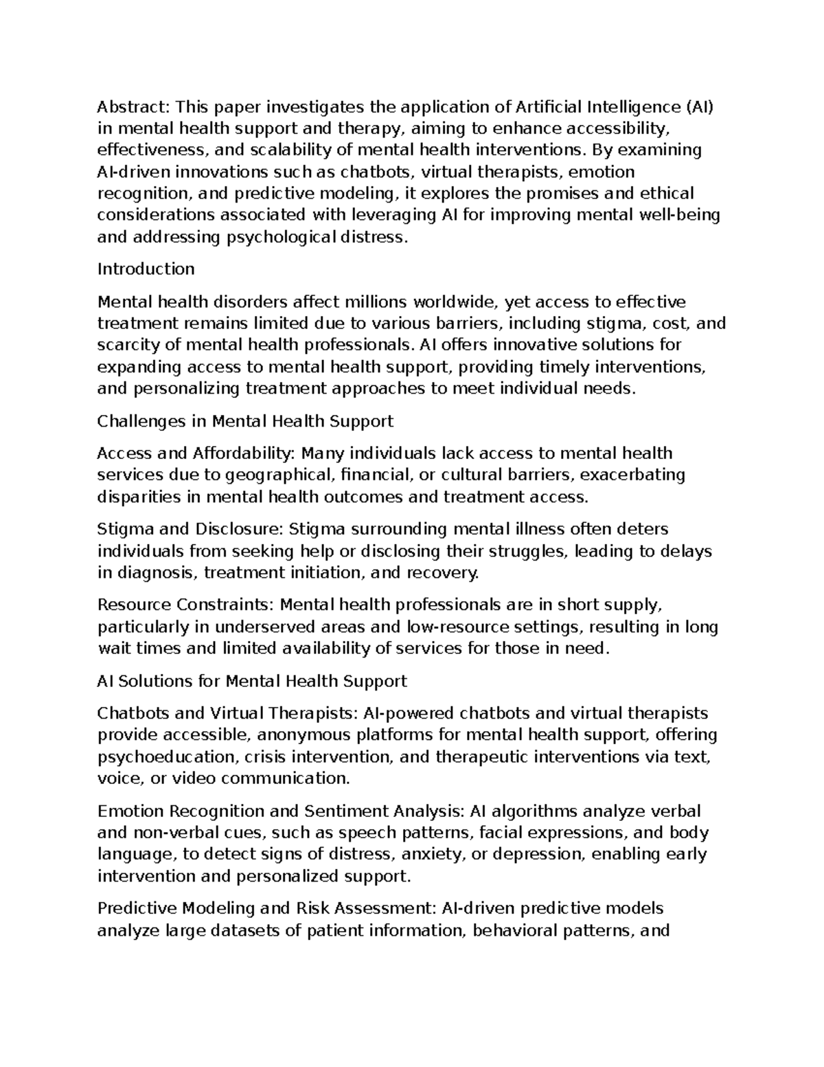 AI-Assisted Mental Health Support - Abstract: This paper investigates ...