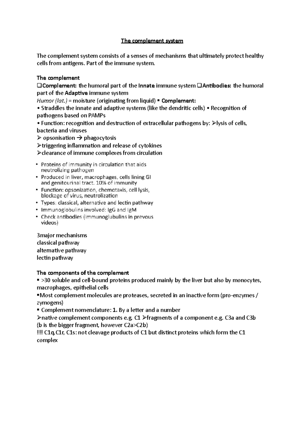 The complement system with mmu notes - The complement system The ...