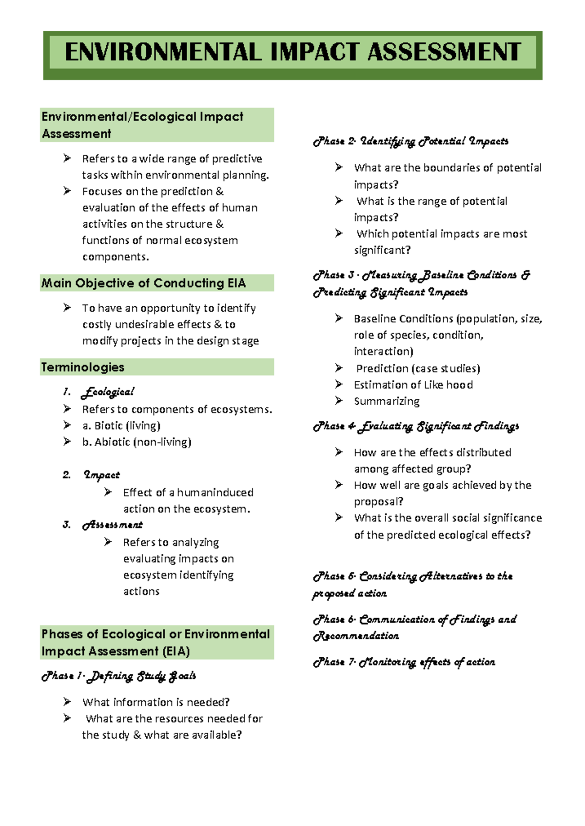 Environmental - Focuses on the prediction & evaluation of the effects ...
